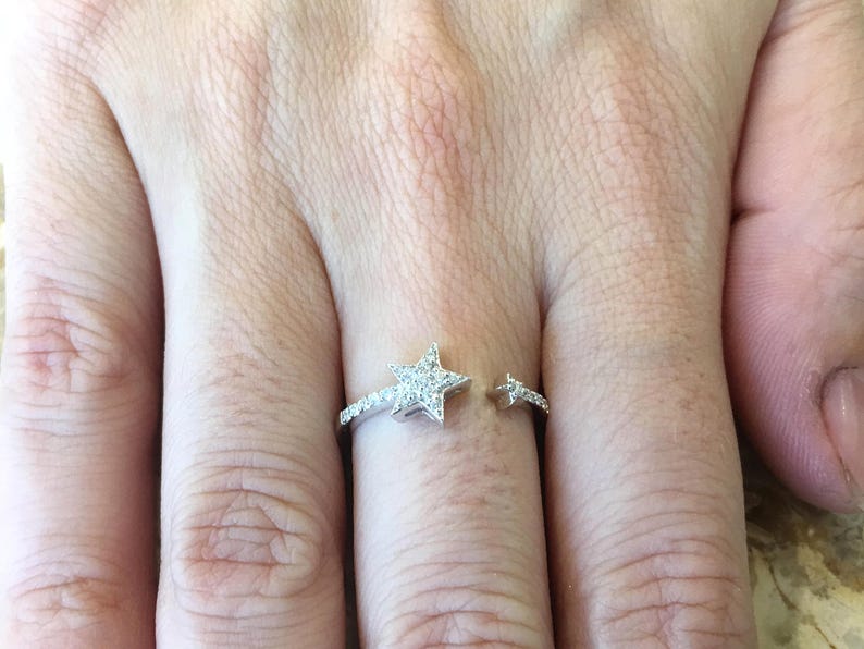 On Sale Statement Ring Star Shape 14k White Gold WIth Diamonds | Etsy
