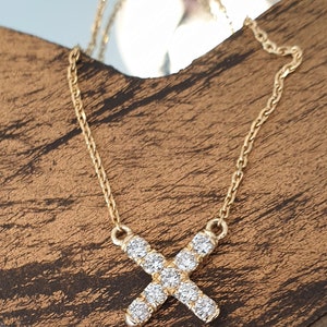Diamond Pendant X Shape 14k Yellow Gold, Diamond Necklace, Minimalist ...