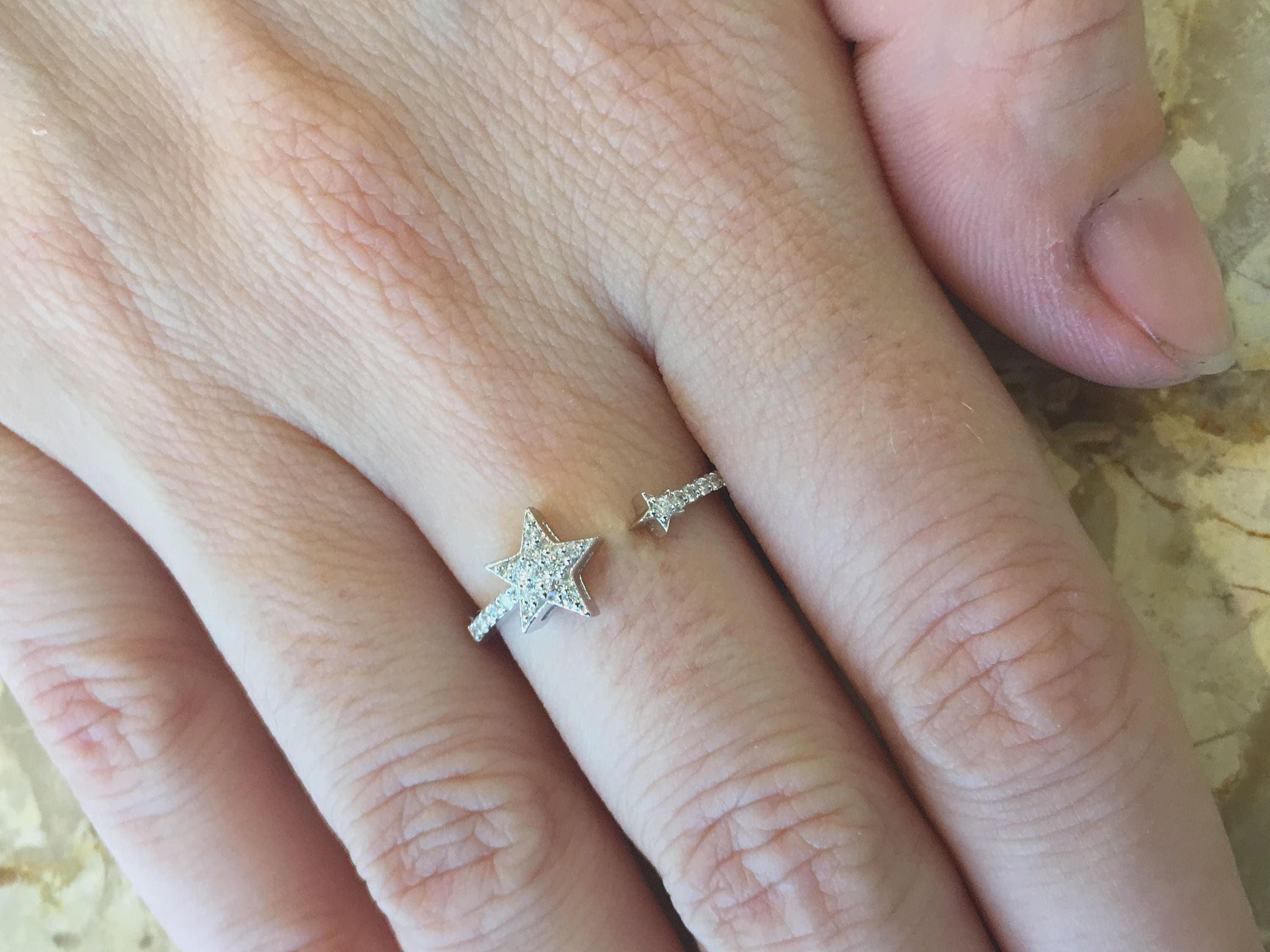 On Sale Statement Ring Star Shape 14k White Gold With Diamonds | Etsy