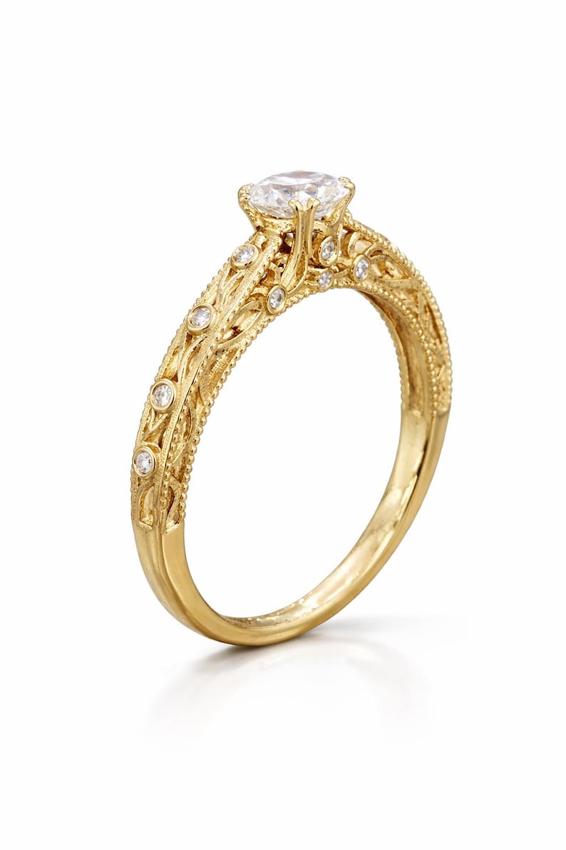 Vintage Edwardian Engagement Ring 0.70ct Round Cut Diamonds 18k Yellow ...
