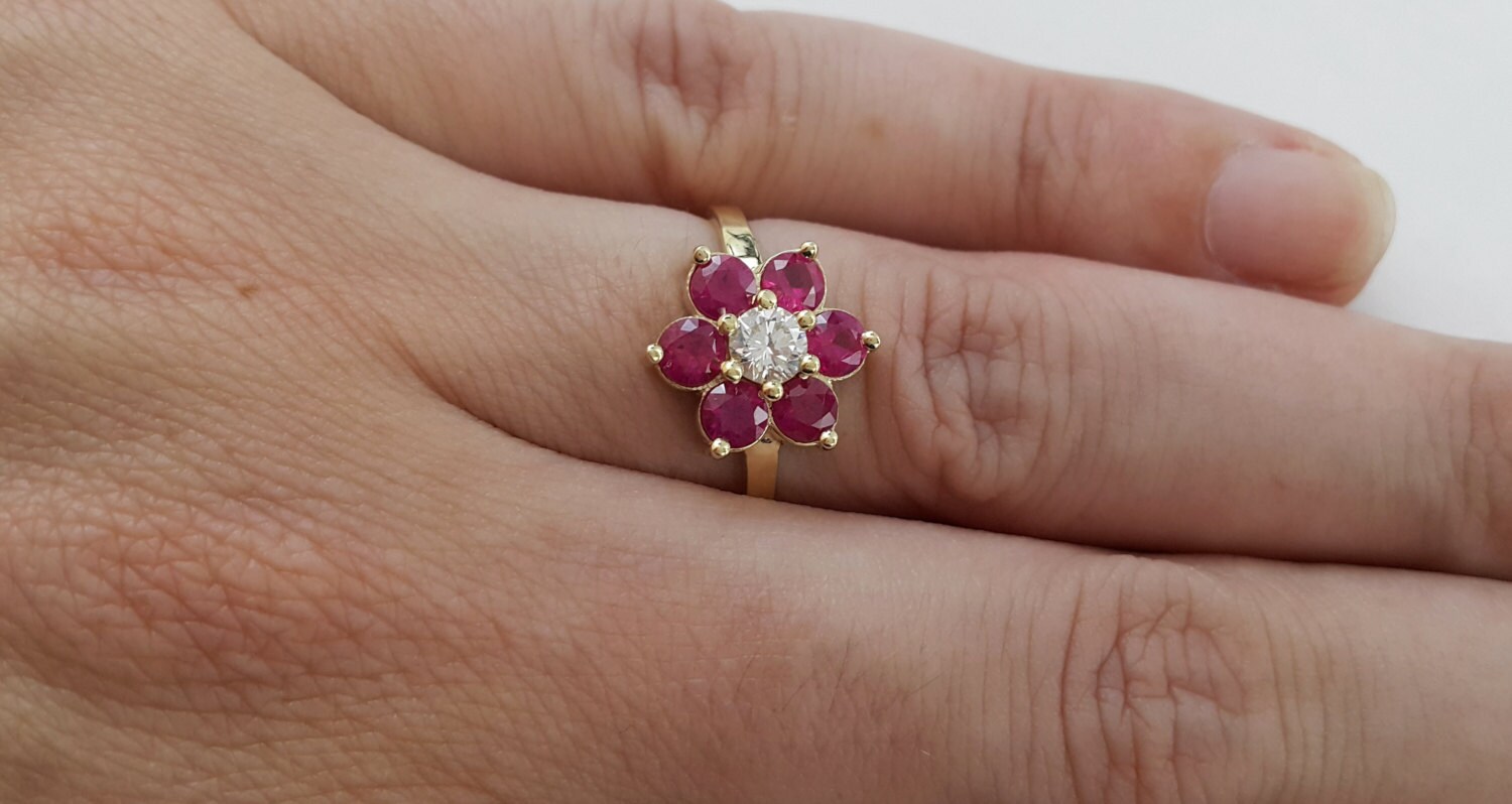 Flower Engagement Ring Ruby Engagement Ring Floral Ring | Etsy
