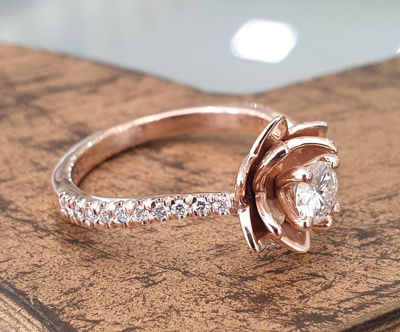 Rose Gold Flower Engagement Ring Unique Engagement Ring - Etsy
