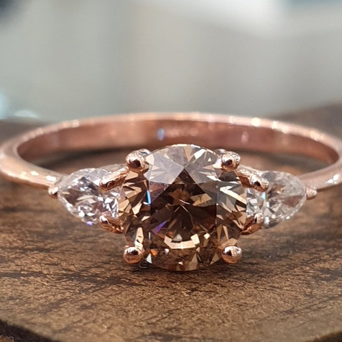 Rose Gold Engagement Ring 0.80CT Champagne Diamond and Two - Etsy