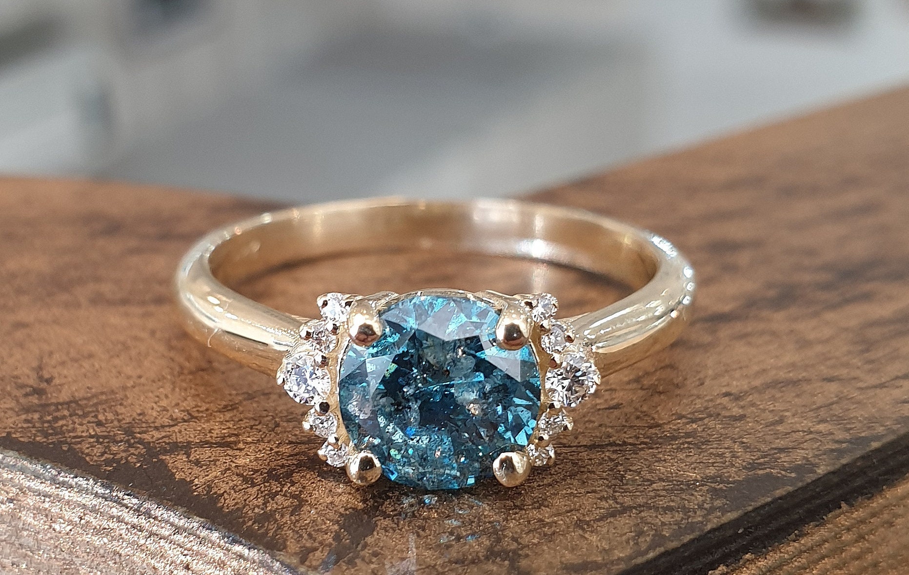 1.50CT Blue Diamond Engagement Ring White Diamond 14k Solid | Etsy