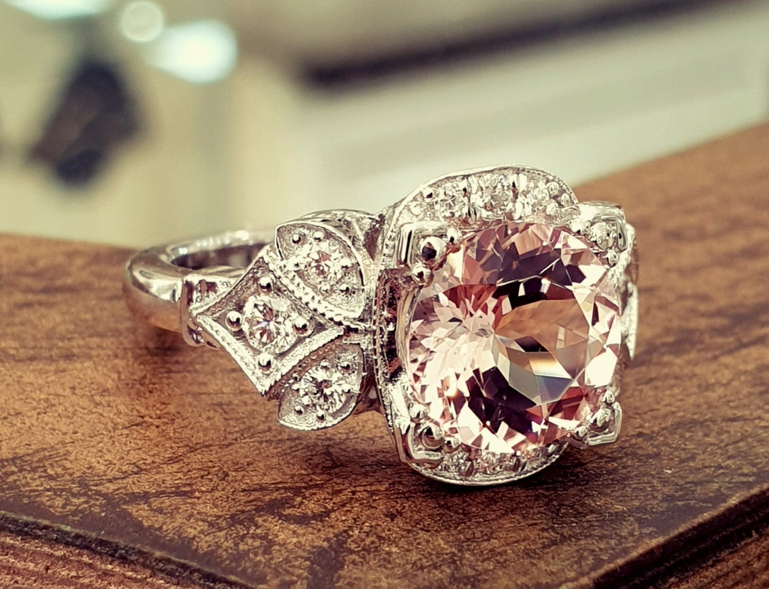 Morganite Vintage Engagement Ring 2.5ct Pink Morganite Unique Diamond ...