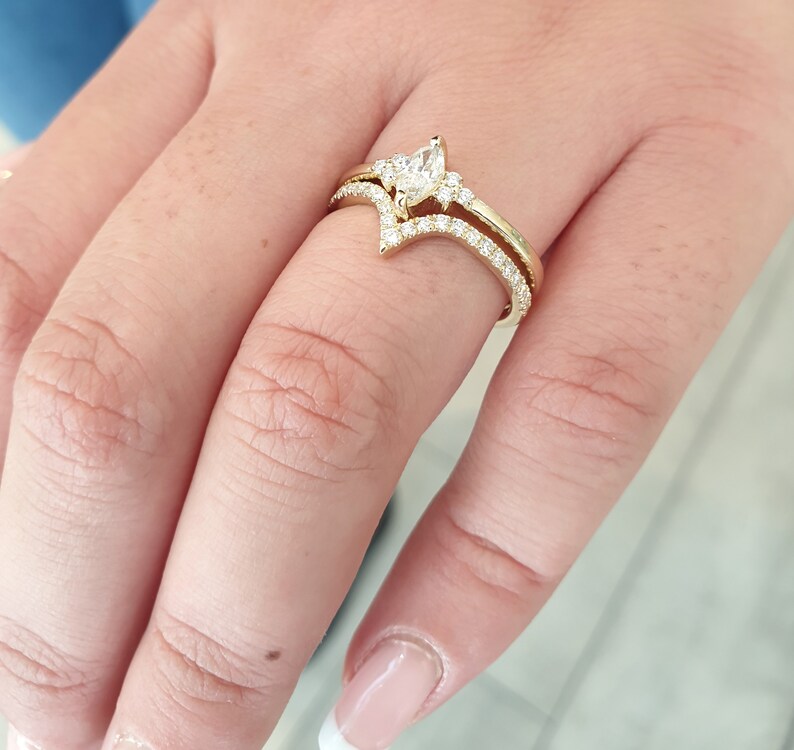 Wedding Ring Set Marquise Diamond Engagement Ring Matching - Etsy