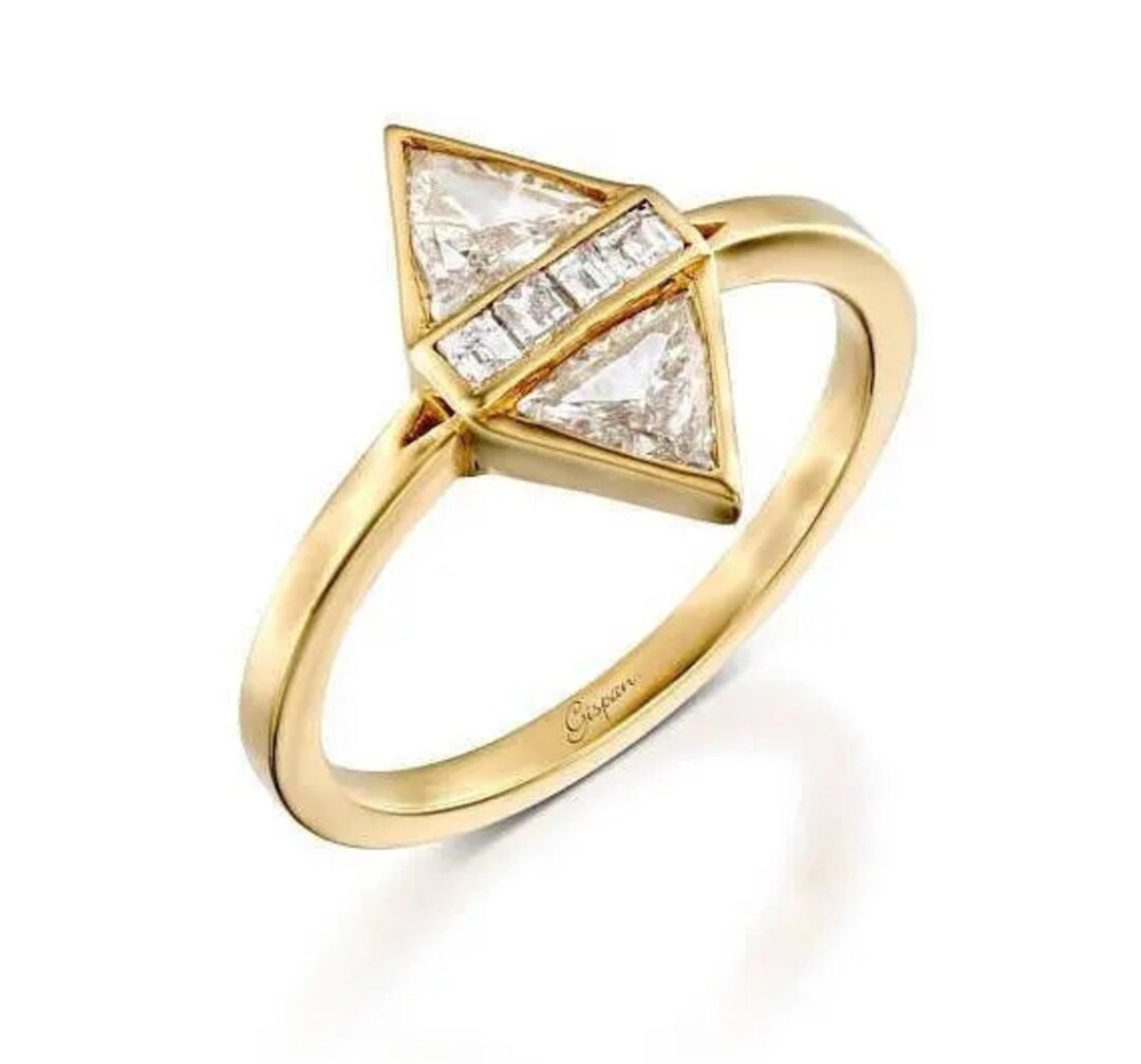 Gold Diamond Engagement Ring in 14k Yellow Gold With Triangle Diamond ...
