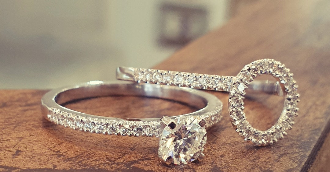 Engagement Ring Set Matching Rings 14k White Gold 0.50 Natural Diamond ...