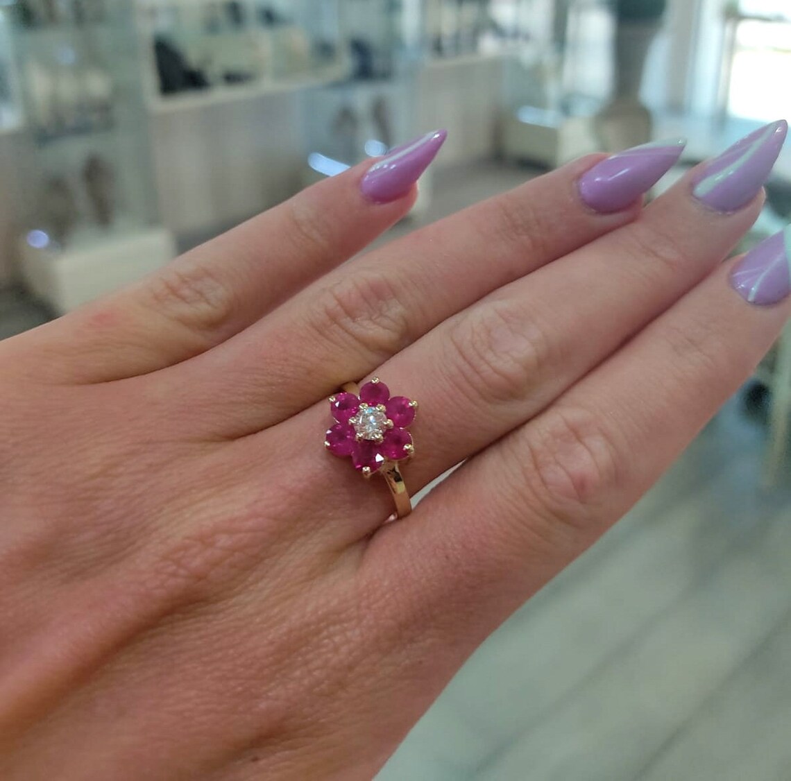 Flower Engagement Ring Ruby Engagement Ring Floral Ring - Etsy