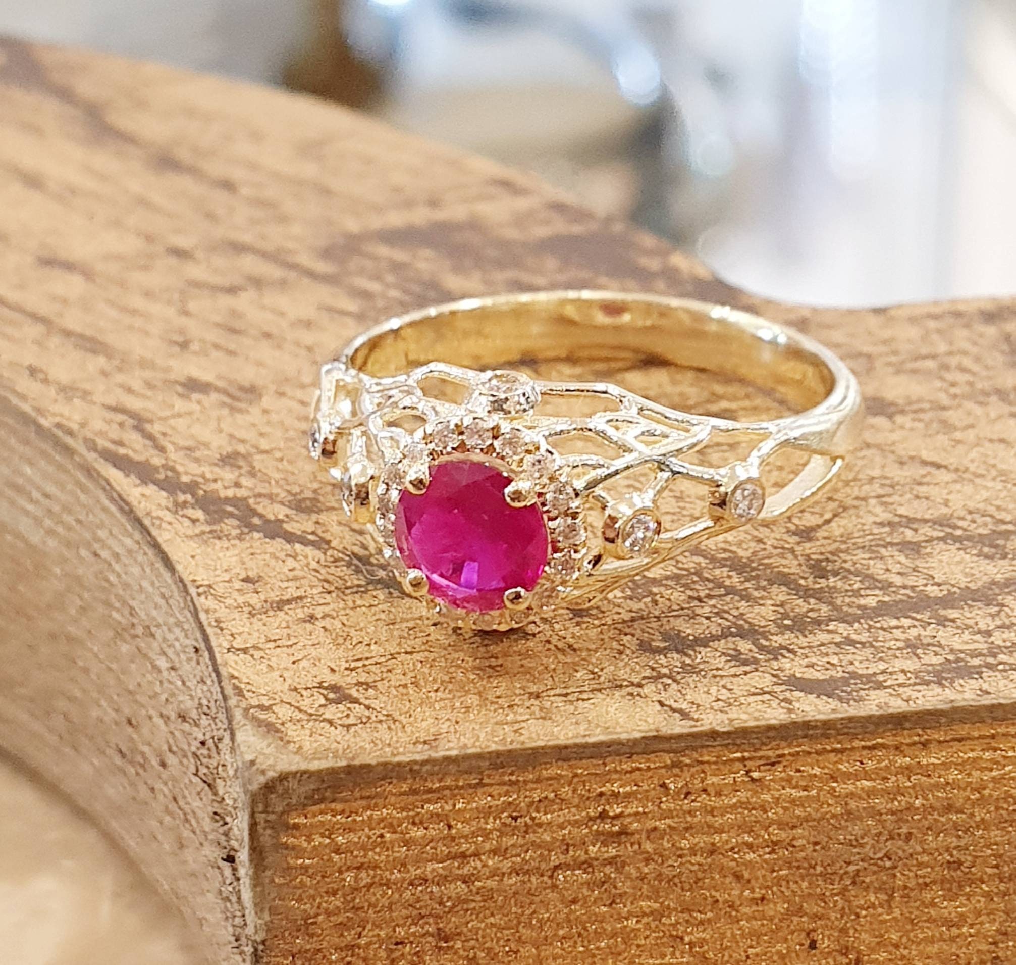 Filigree Ruby Engagement Ring 14k Yellow Gold Diamonds Band, Gemstone ...