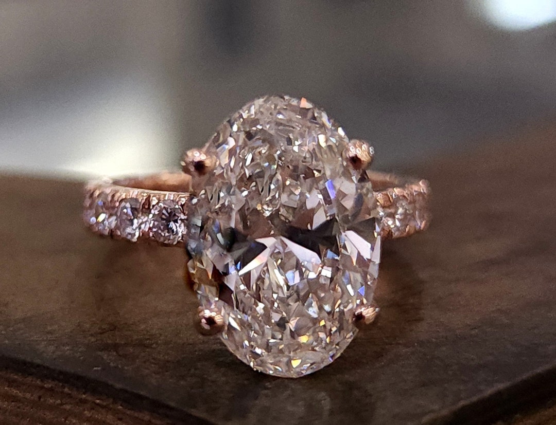Oval Engagement Ring 5ct Oval Diamond 14k Rose Gold Diamond Eternity ...