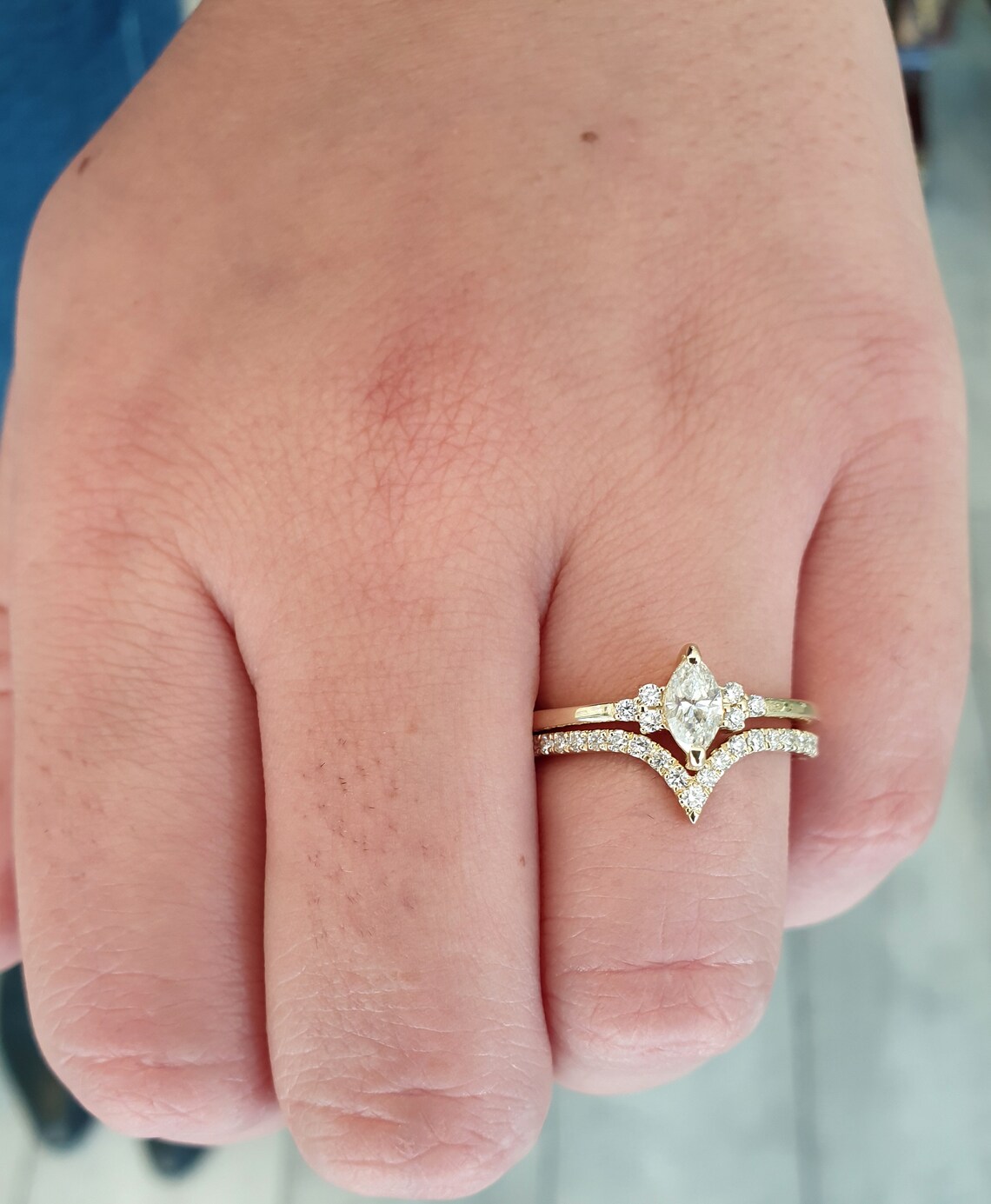 Wedding Ring Set Marquise Diamond Engagement Ring Matching - Etsy