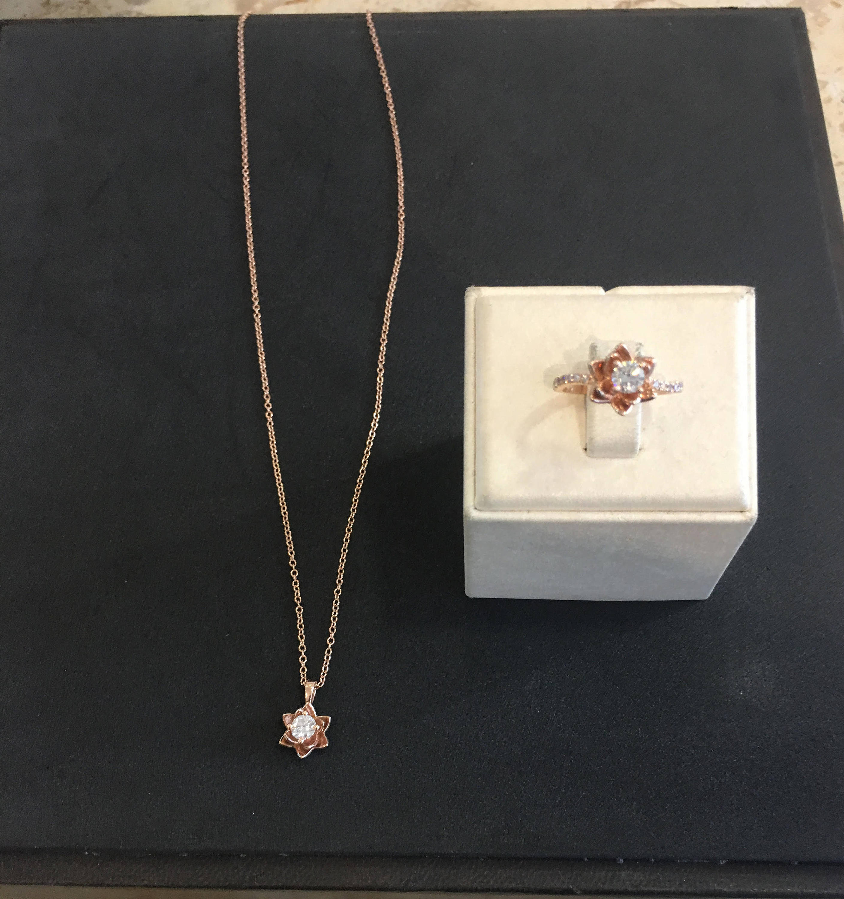 Flower Rose Gold Pendant 0.35 Natural Diamond Necklace | Etsy