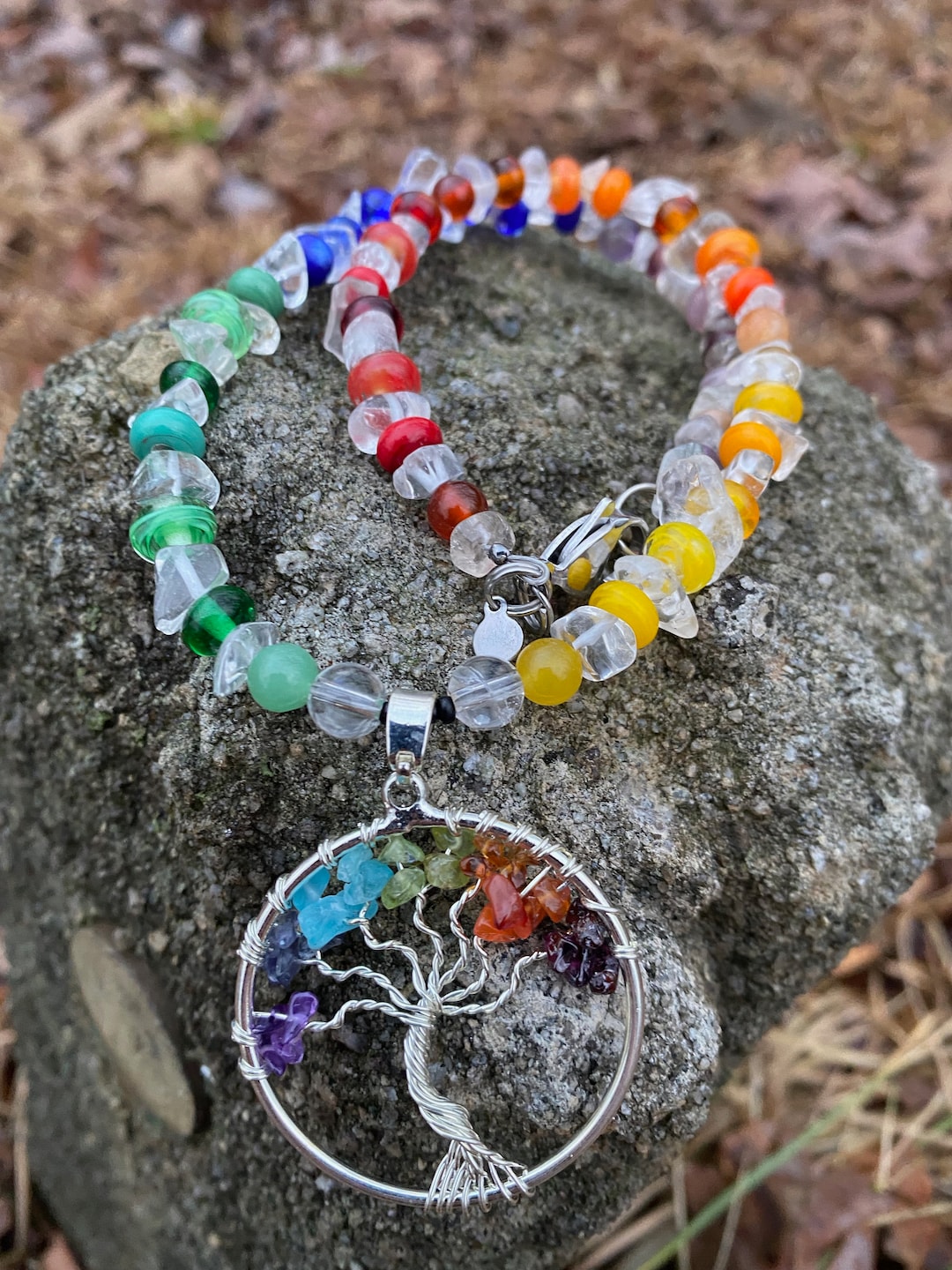 Rainbow Tree of Life Necklace - Etsy