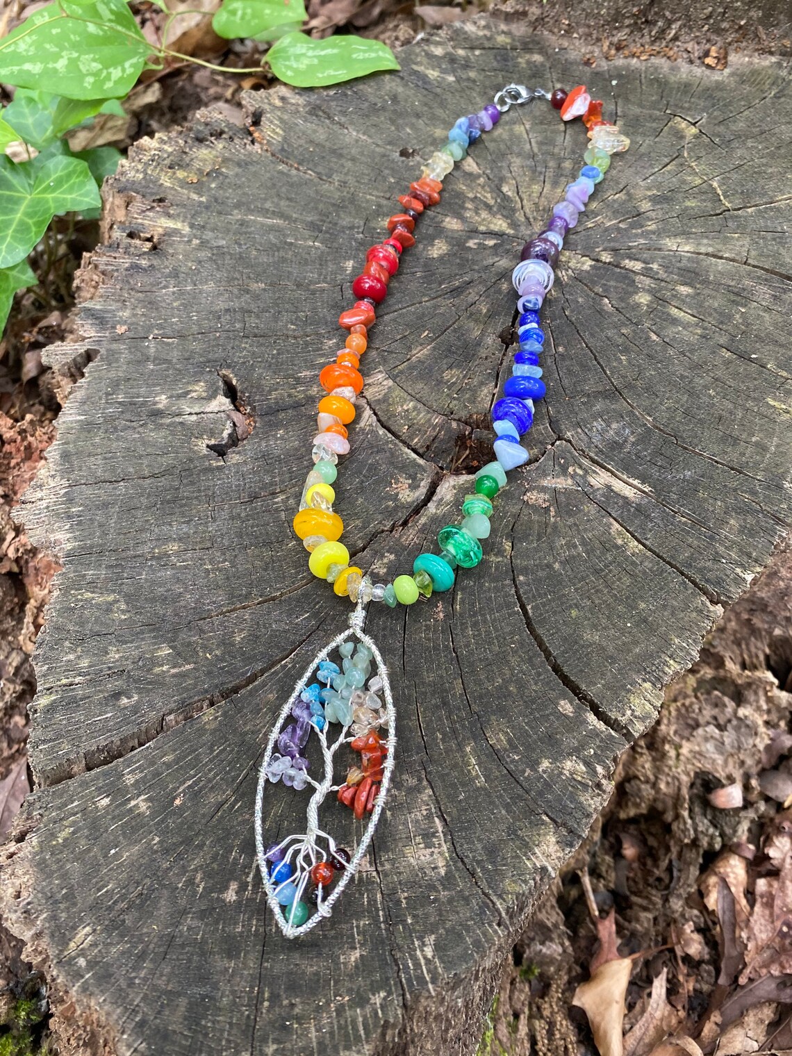 Rainbow Tree of Life Necklace | Etsy