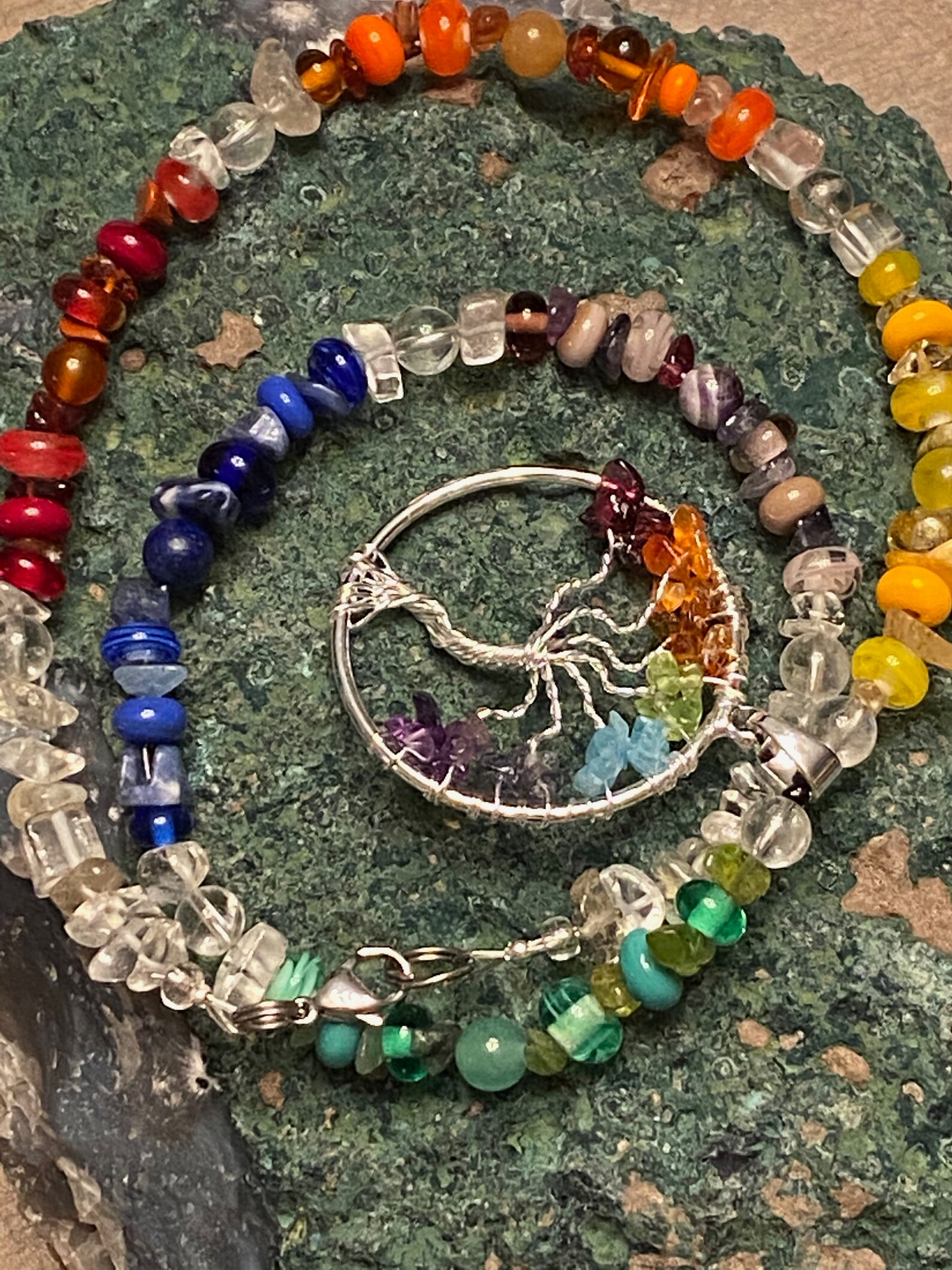 Rainbow Tree of Life Necklace - Etsy