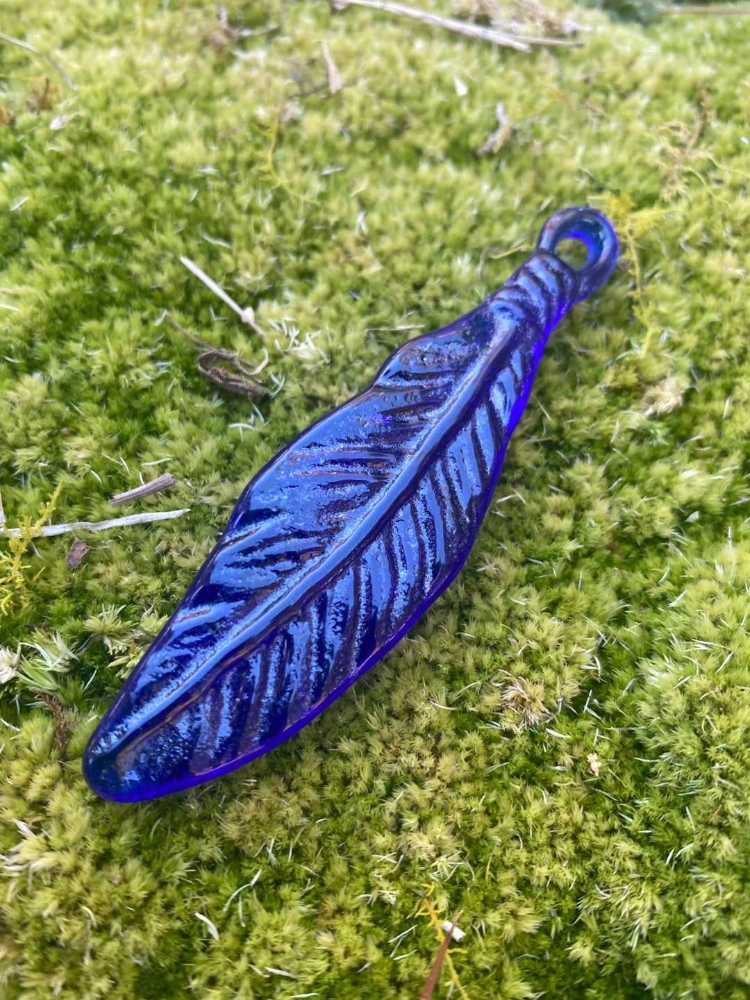Medium Cast Glass Blue Feather - Etsy