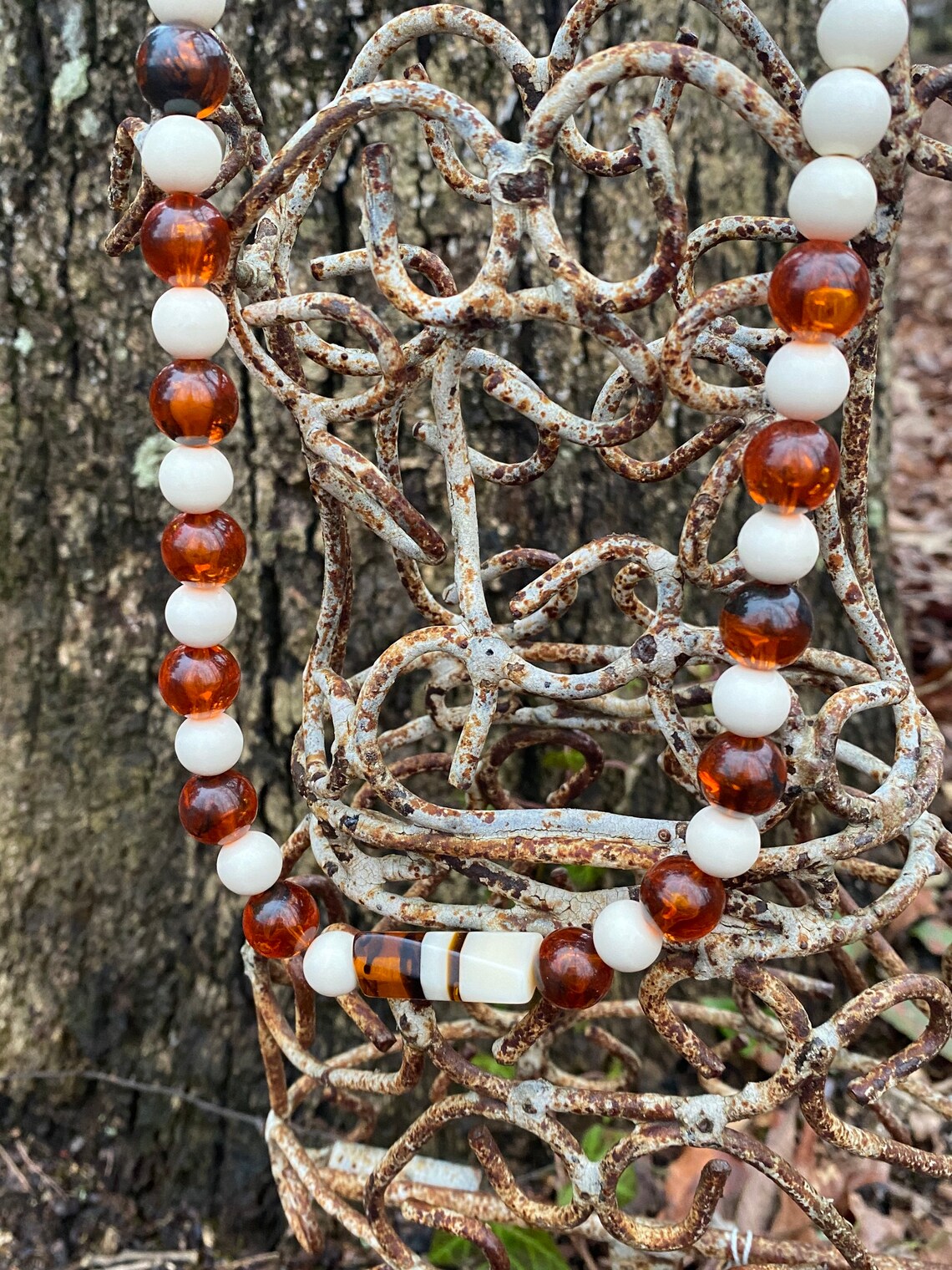 Simulated Amber and Vintage Bead Necklace - Etsy