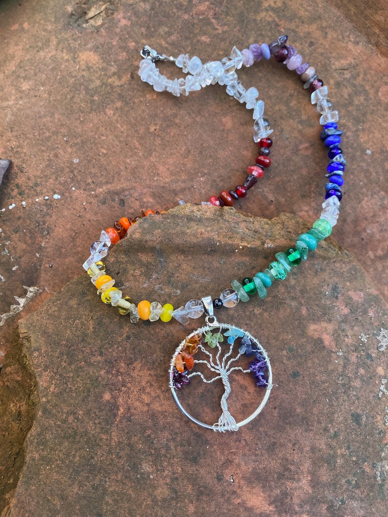 Rainbow Tree of Life Necklace - Etsy