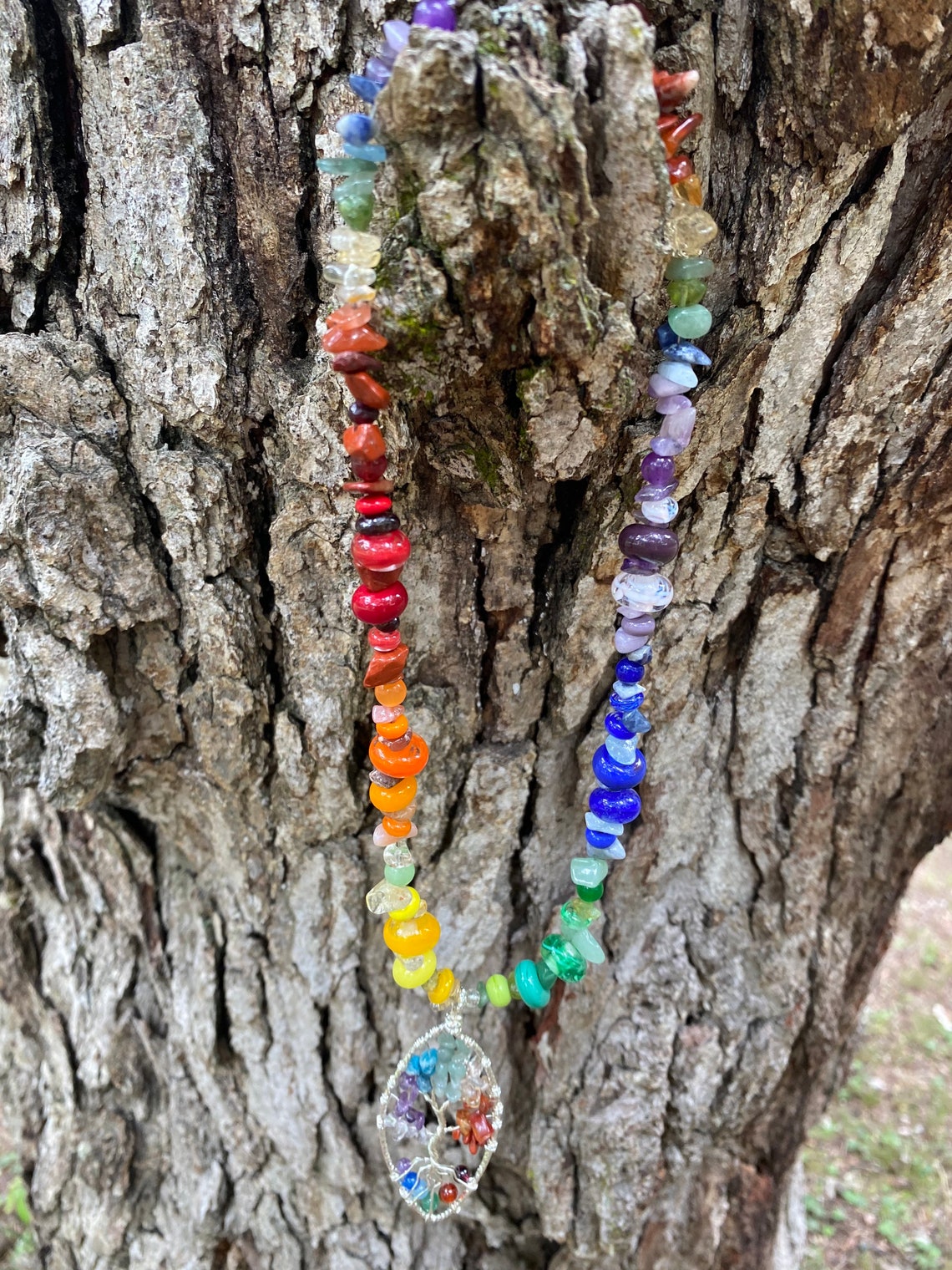 Rainbow Tree of Life Necklace | Etsy