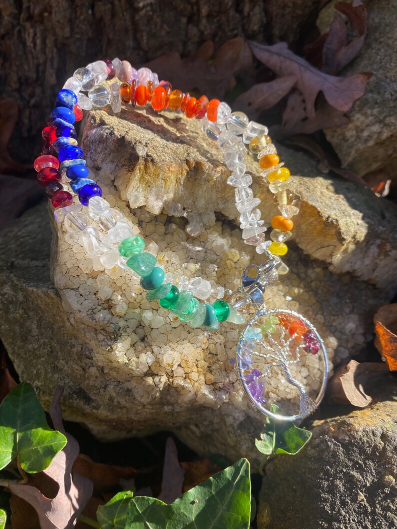 Rainbow Tree of Life Necklace - Etsy