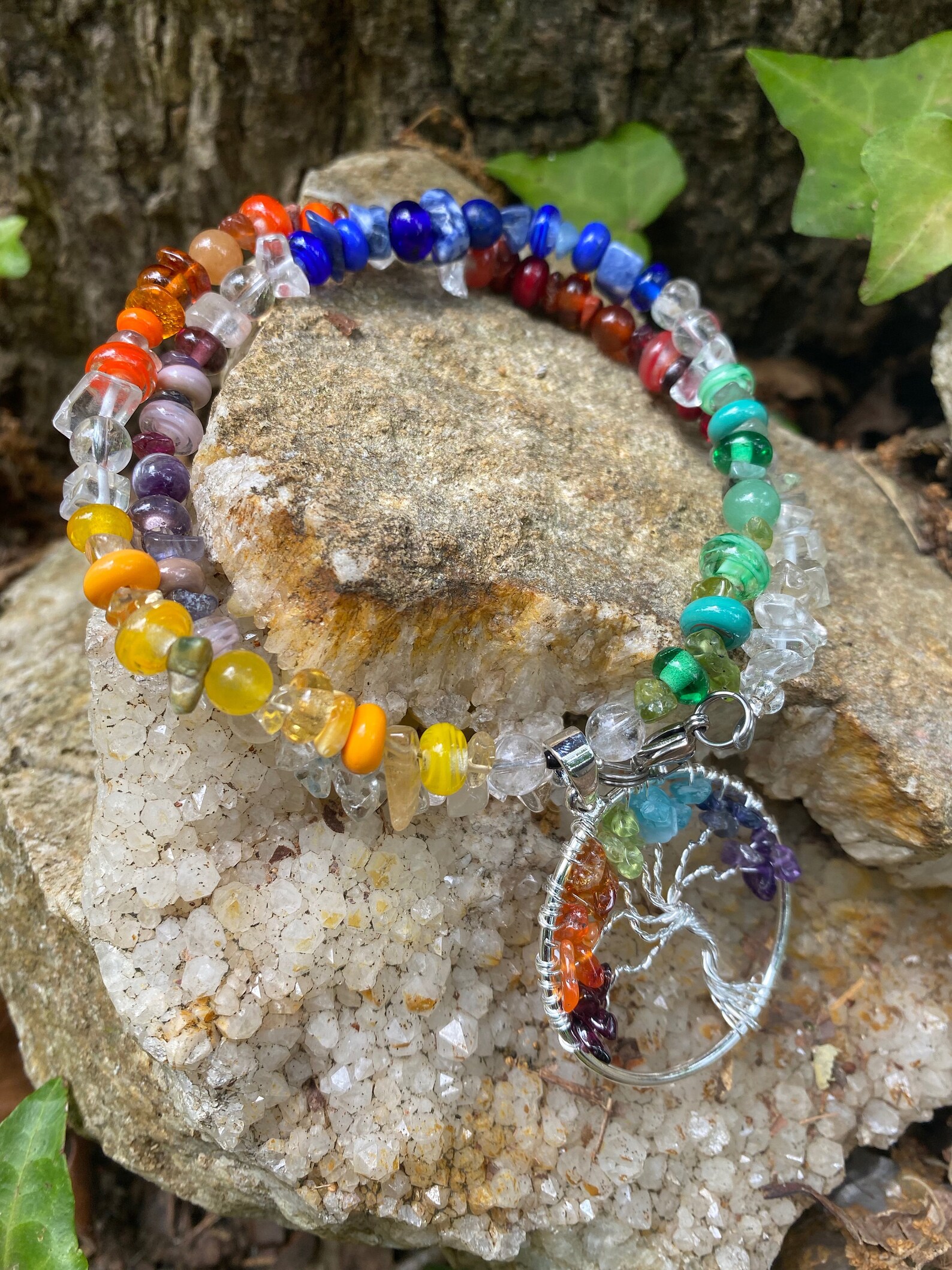 Rainbow Tree of Life Necklace - Etsy