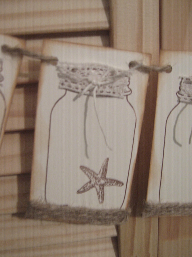 Hand Made Mason Jar Banner, Starfish Banner, Beach Party Theme Banner ...