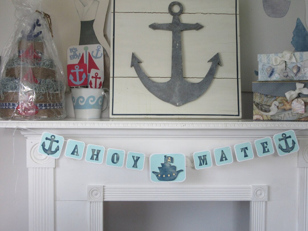 Hand Made Pirate Ship Banner, Hand Made Ahoy Mate Banner, Pirate ...