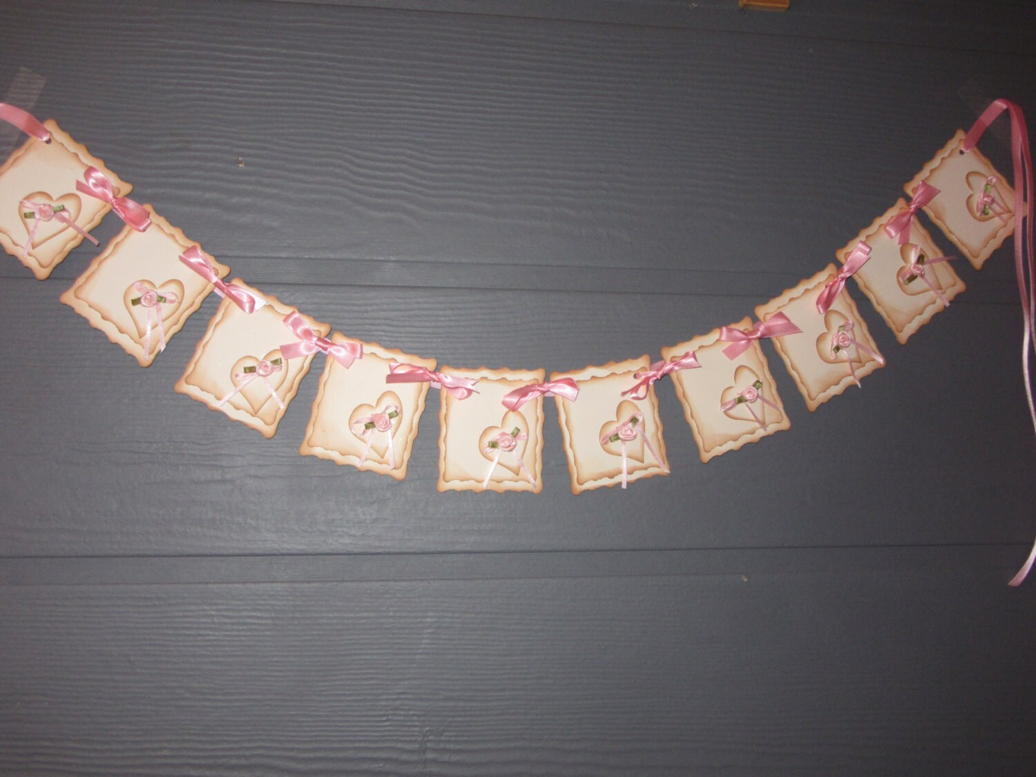 Pink Hearts Banner, Pink Flower Hearts, Vintage, Pink Hearts Banner ...