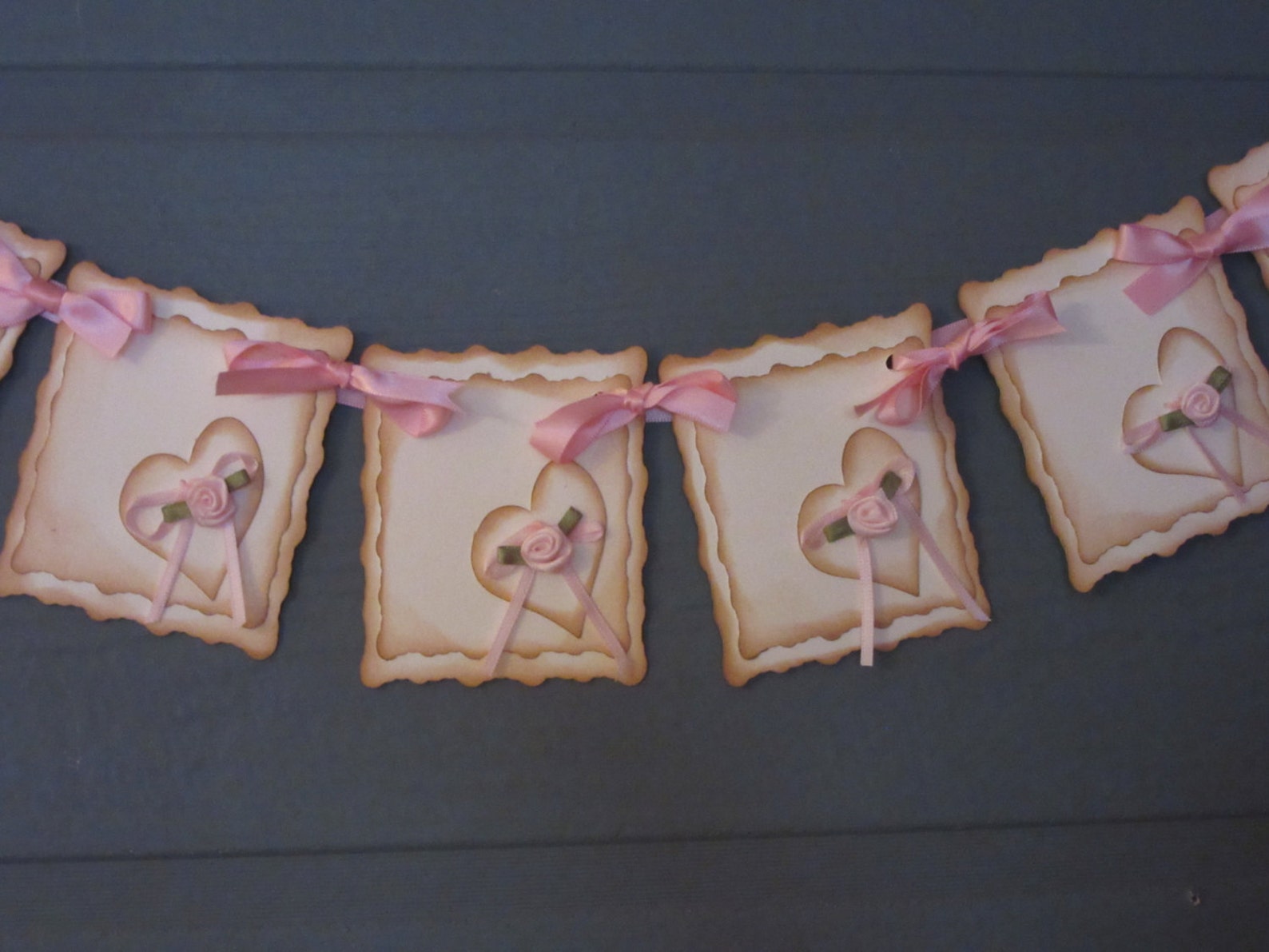 Pink Hearts Banner, Pink Flower Hearts, Vintage, Pink Hearts Banner ...