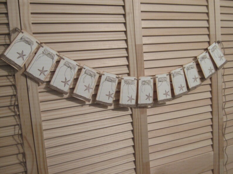 Hand Made Mason Jar Banner, Starfish Banner, Beach Party Theme Banner ...