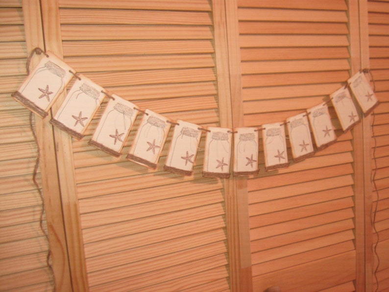 Hand Made Mason Jar Banner, Starfish Banner, Beach Party Theme Banner ...