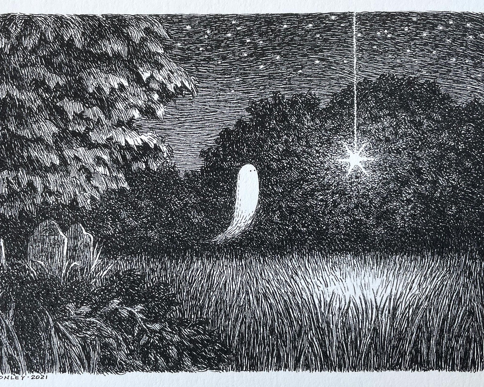 5x7 Spooky Art Print of Pen and Ink Drawing Ghost in | Etsy