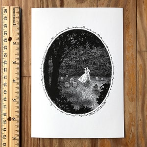 5x7 Gothic Art Print Pen and Ink Drawing of Dark Romantic - Etsy