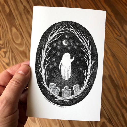 5x7 Spooky Art Print Pen and Ink Drawing of Bartender Grim - Etsy