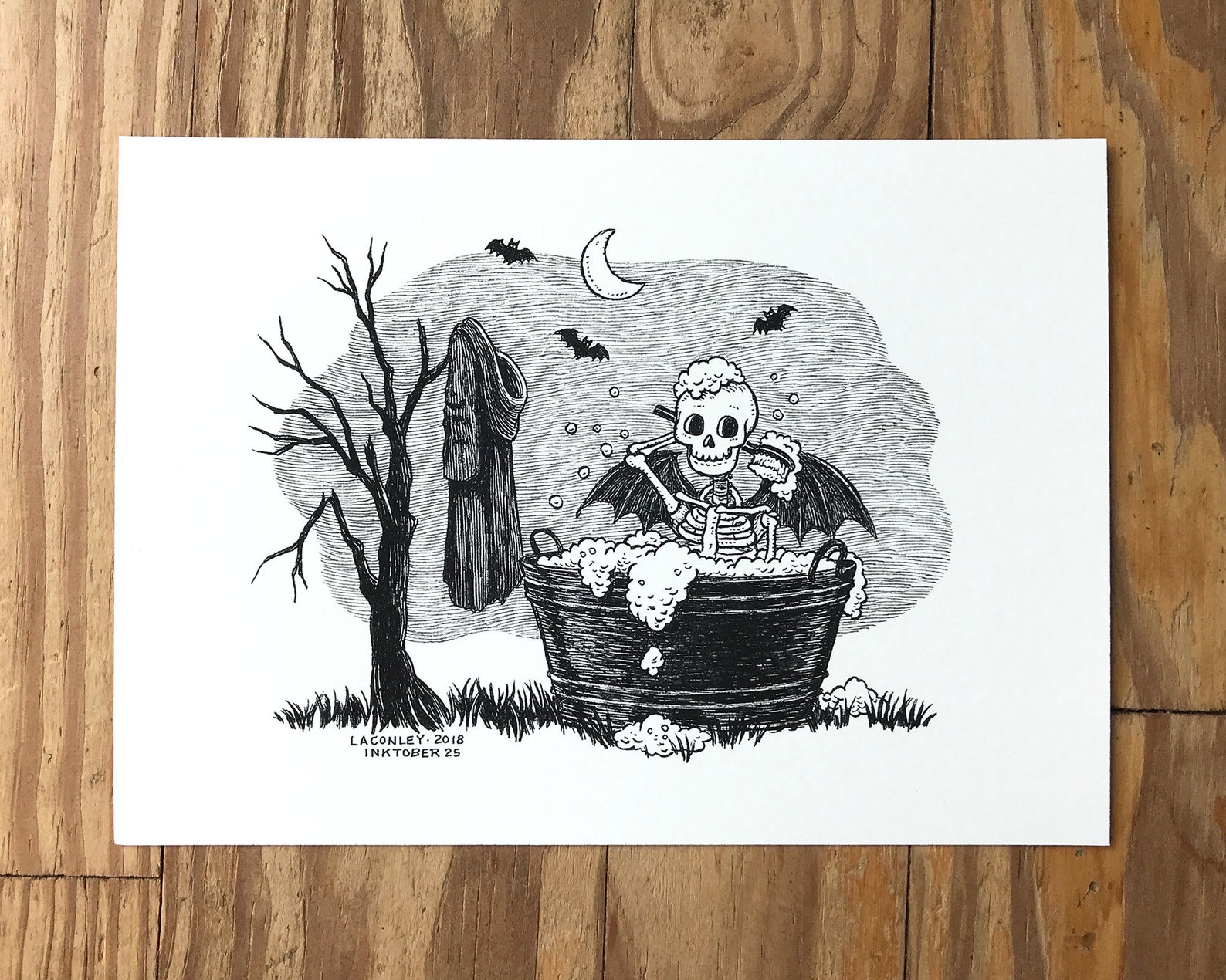 5x7 Giclée Art Print Pen and Ink Drawing of Cute Grim Reaper - Etsy