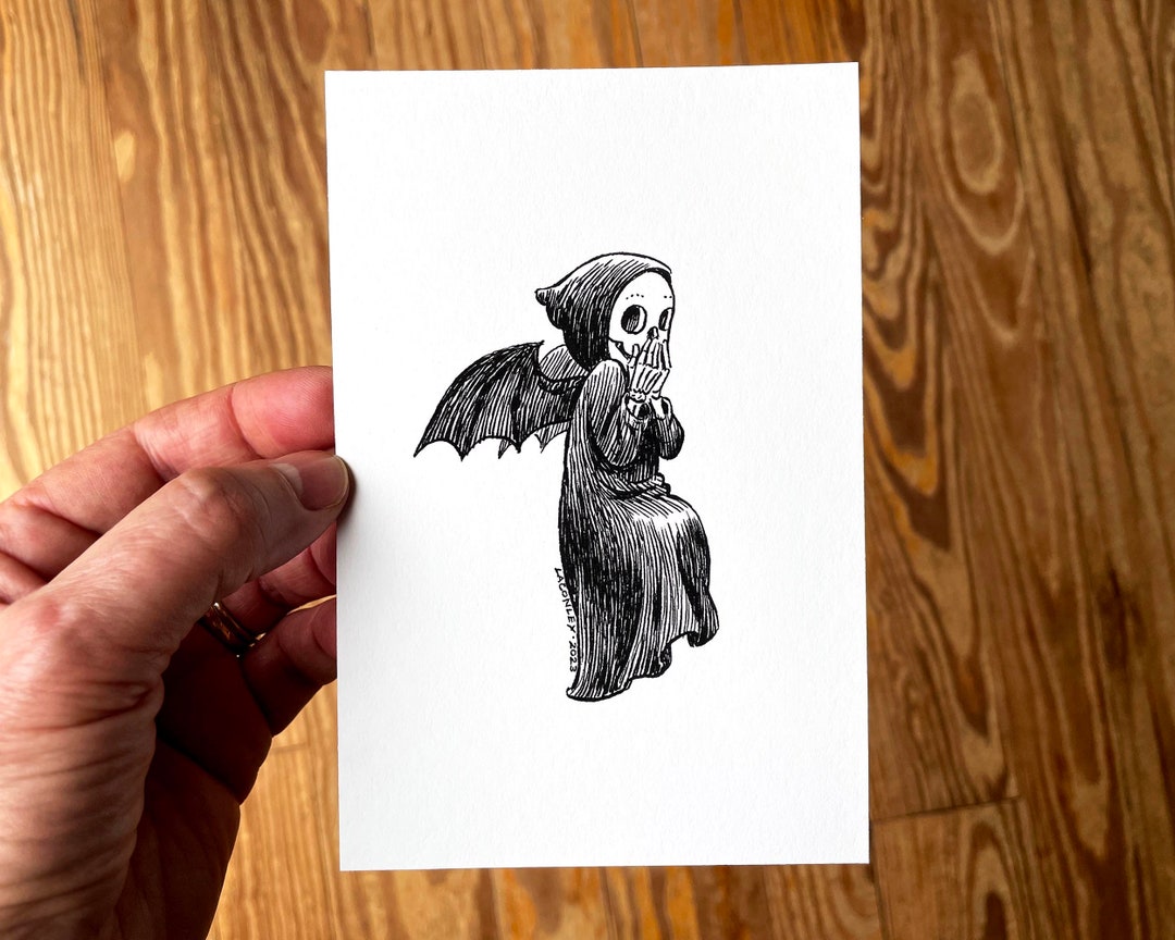 4x6 Spooky Art Print, Cute Grim Reaper Laughing, Giggles, Mischief ...
