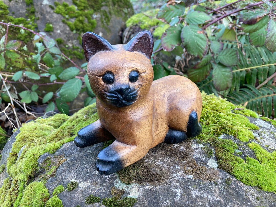 Vintage Hand-carved Wooden 6 X 5 Siamese Cat Statue / Figurine by the ...