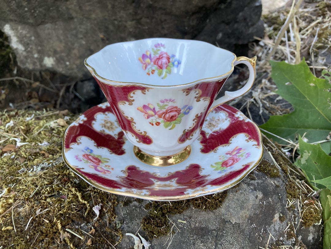 Vintage Queen Anne "lady Eleanor" Fine Bone China Maroon-red Floral ...