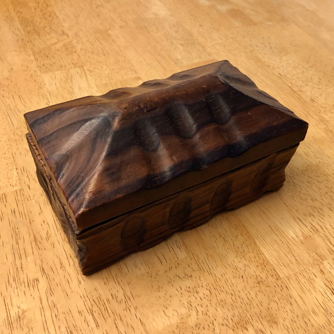 Vintage Lobeco Hand Carved Hinged Wood Small 6" Rustic Chest / Jewelry ...
