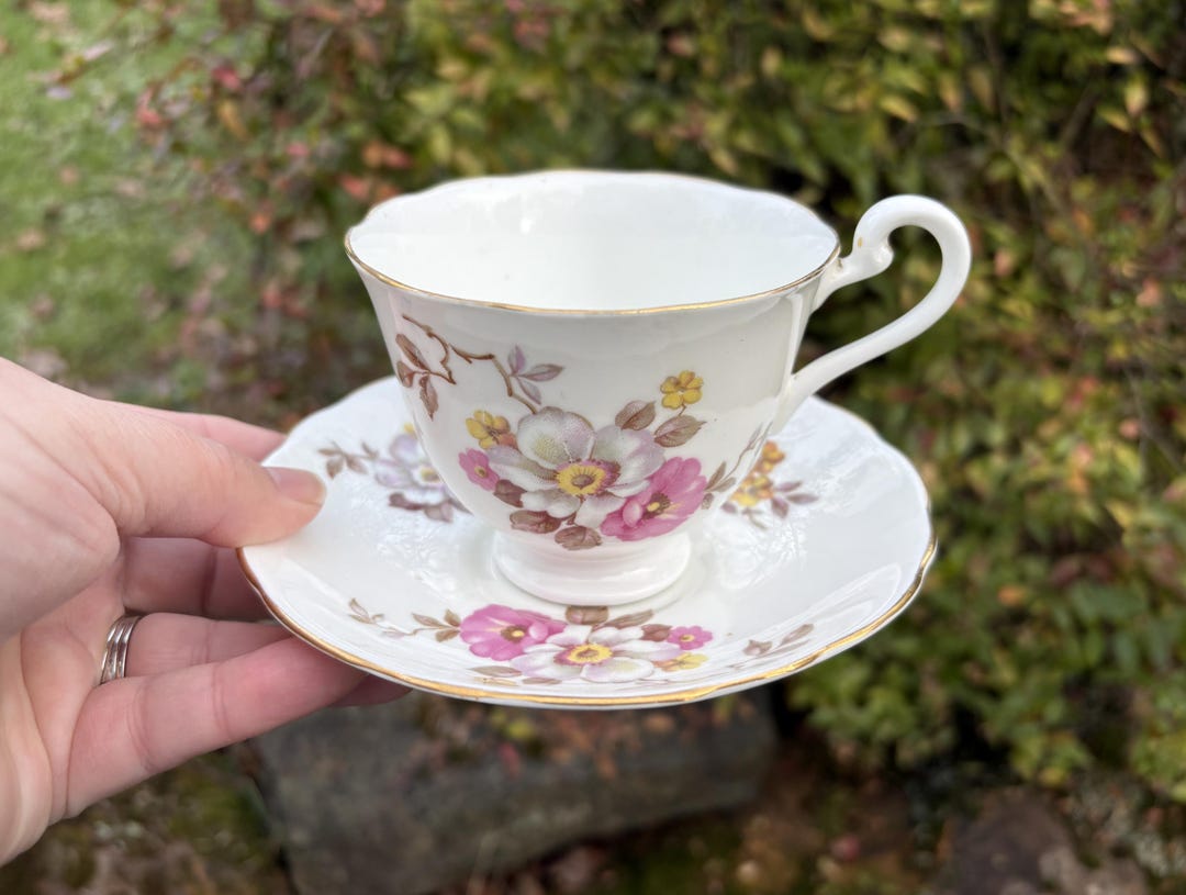 Vintage Radfords Bone China Teacup & Saucer W/ Pink, Yellow, and White ...