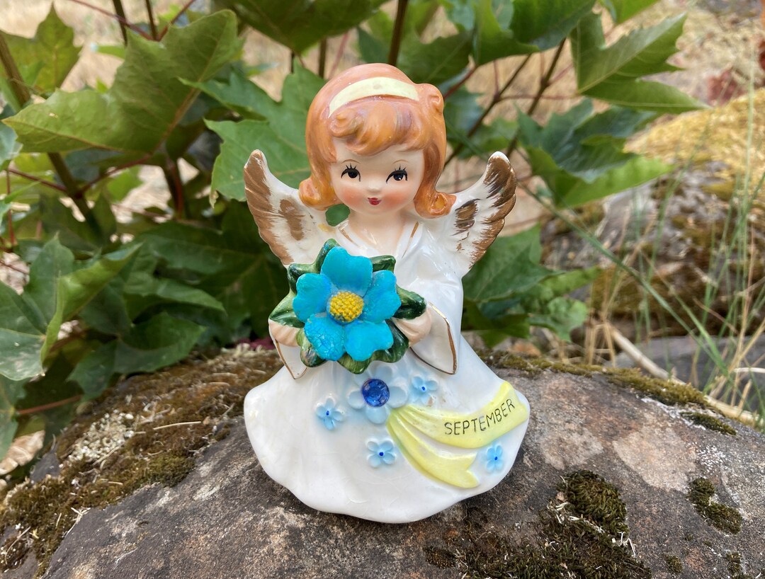 Vintage Hand-painted Lefton Birthday Angel "september" Figurine W/ Blue ...