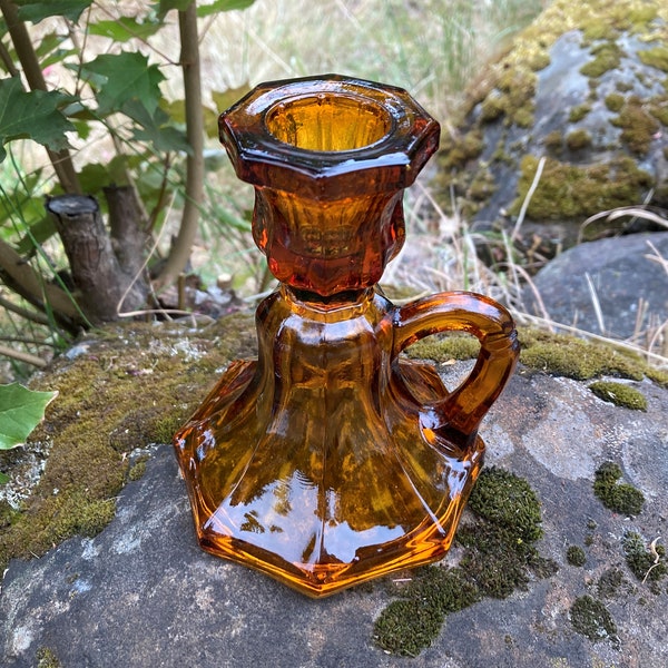 Vintage Amber Candlestick Holder - Etsy