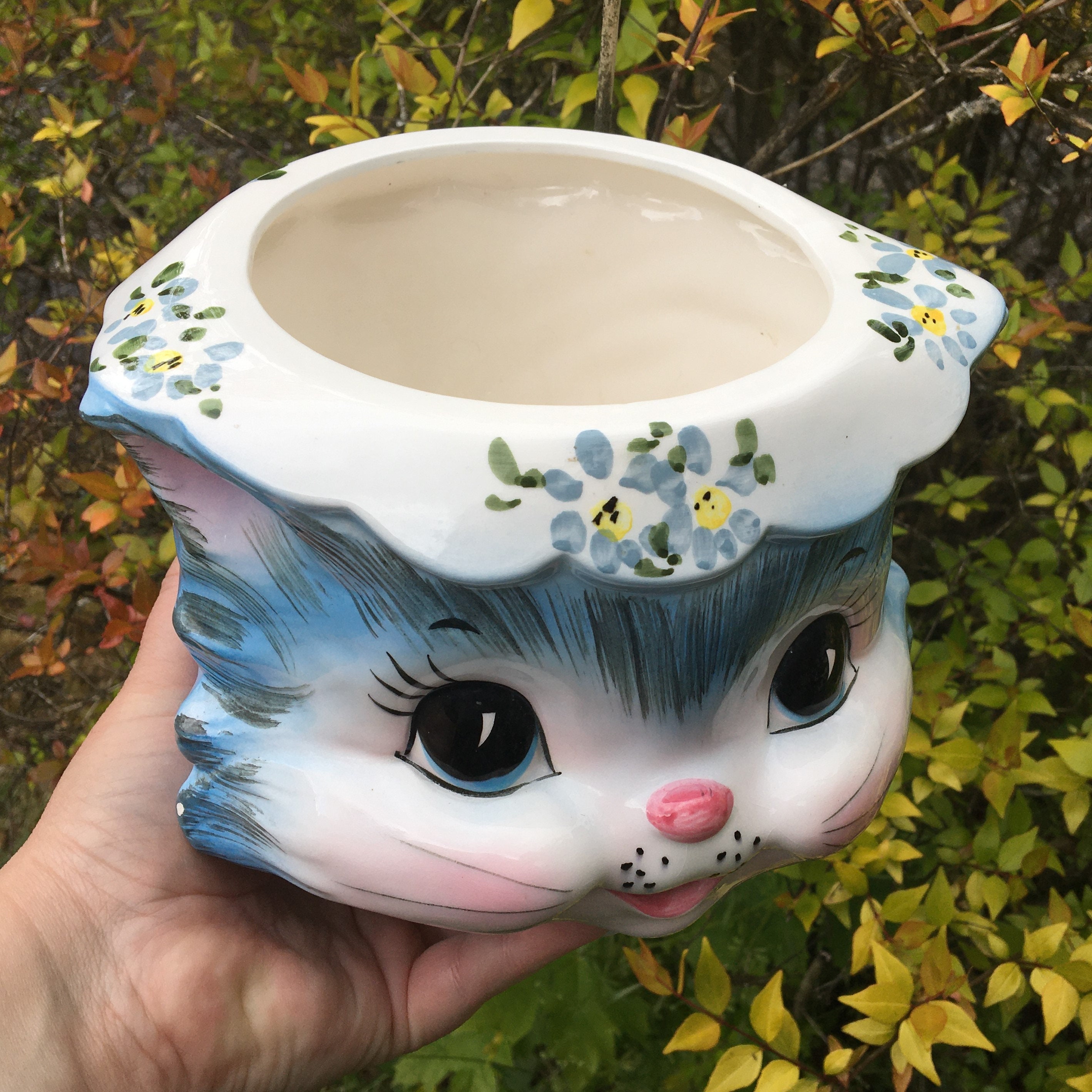 Vintage Lefton 1502 Miss Priss Blue Cat Planter / | Etsy