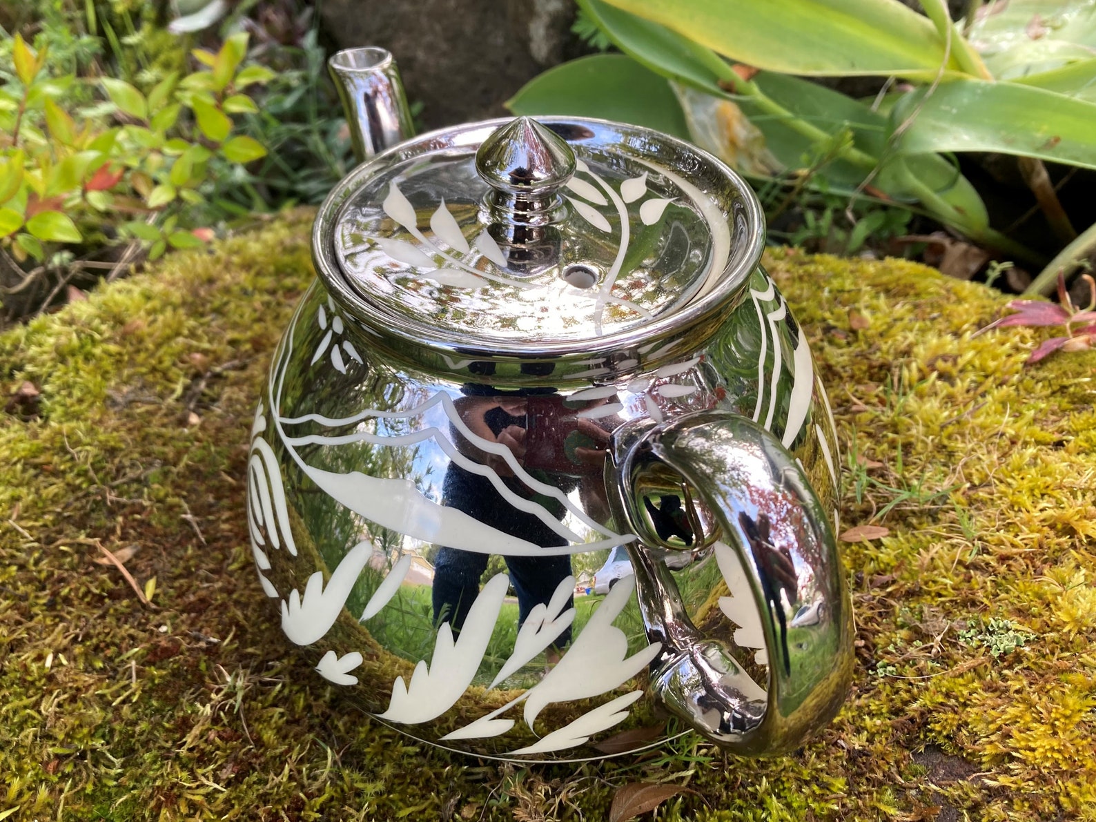 Vintage Gibsons W204 Silver Lusterware Pottery Teapot W/ White Floral ...