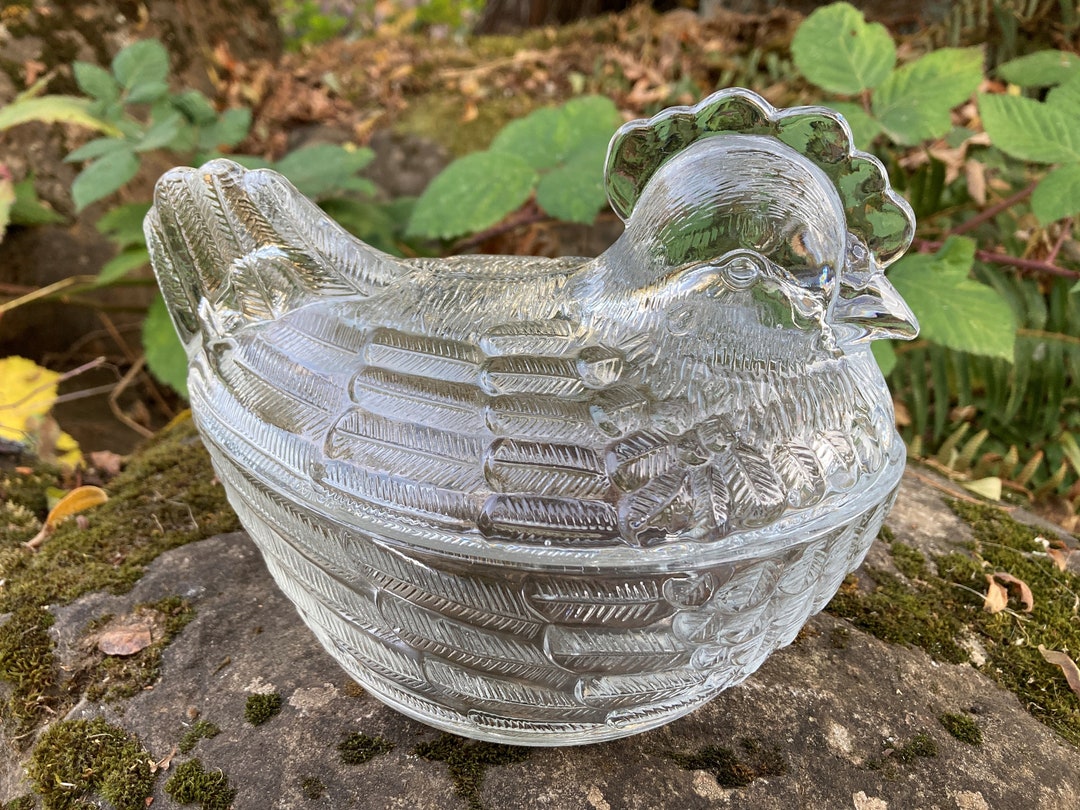 Vintage Clear Glass 7" Hen on Nest Collectible Candy Dish - Etsy