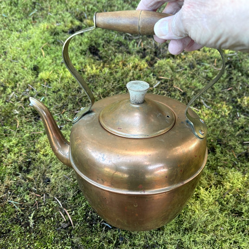 Vintage Copral Copper Teakettle With Brass and Wood Handle, Made in ...