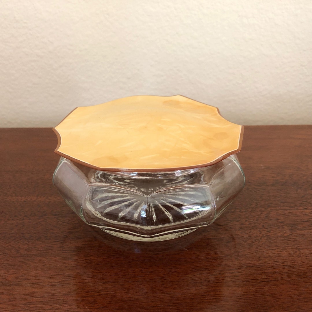 Vintage Vanity Dresser Glass Powder Jar With Pearlized Bakelite or ...
