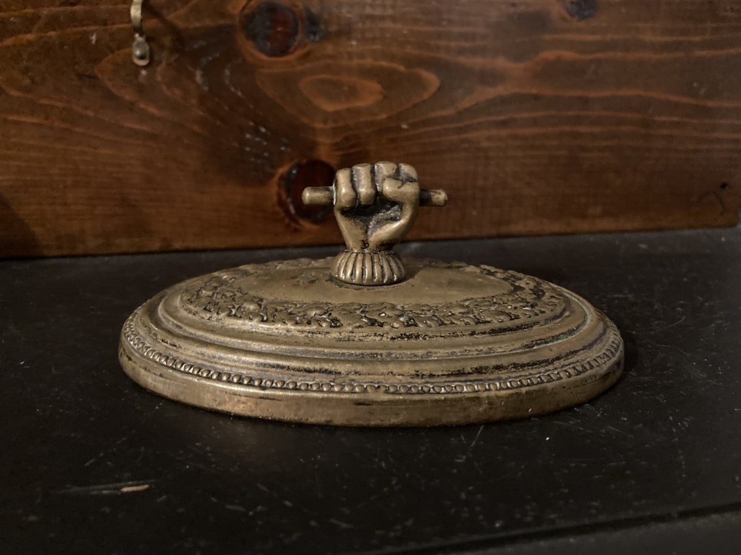 Antique Cast Iron Metal Paperweight W/ Clenched Fist Holding Rod W ...