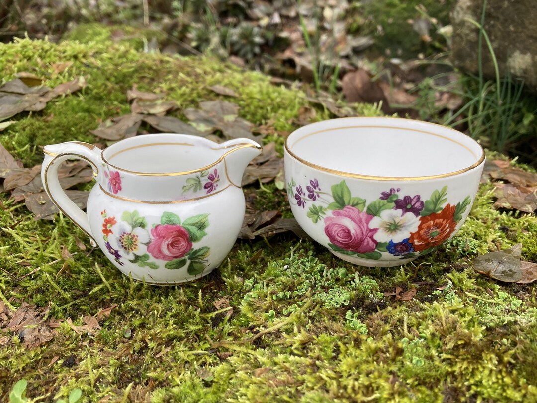 Vintage Grosvenor Jackson and Gosling Open Sugar Bowl and Creamer Set W ...